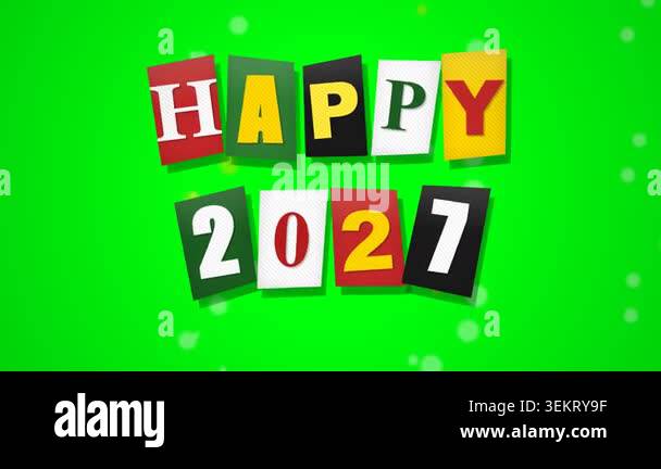 A vibrant animation wishing a Happy New Year 2027, featuring colorful ...