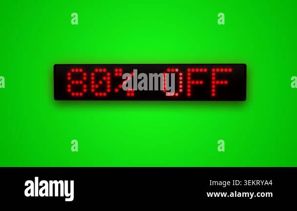 A close-up shot of an LED display showing '80% OFF' in red text, set ...