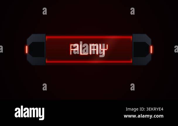 A seamless looping animation of a futuristic red glowing play button ...