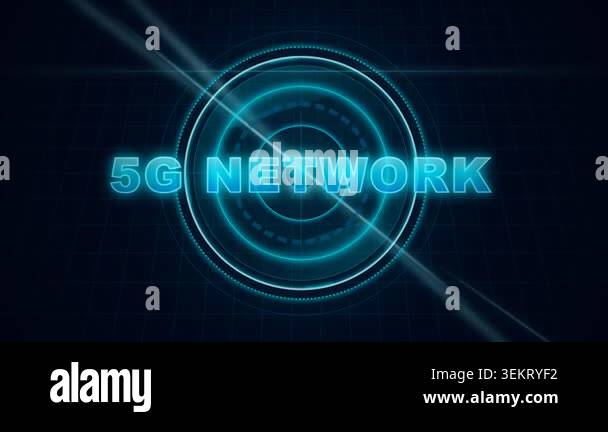 An animated graphic showing the text 5G Network in glowing blue neon ...