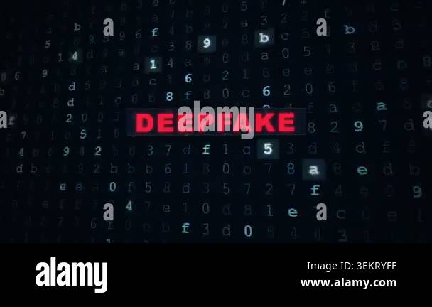 The word Deepfake in red text on a dark digital background with ...
