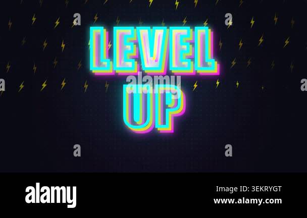 Animated text saying Level Up in a retro video game style. Features a ...