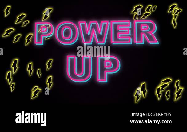 Vibrant neon power up text design with retro gaming inspired cyberpunk ...