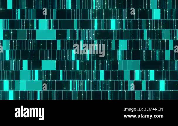 Full-frame neon teal and black digital grid panel with glowing circuit ...