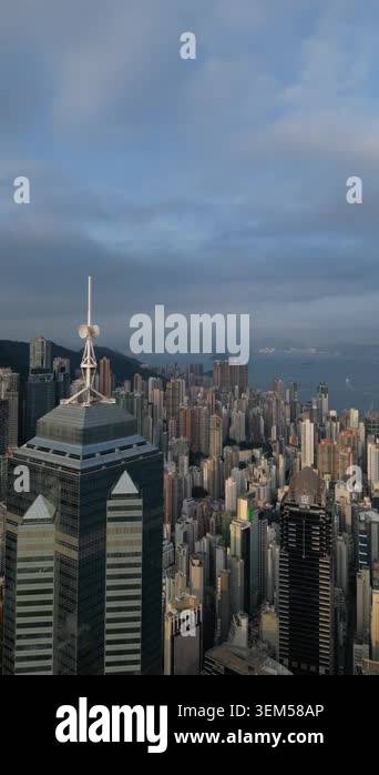 Aerial view of Hong Kong's famous skyline, featuring modern skyscrapers ...