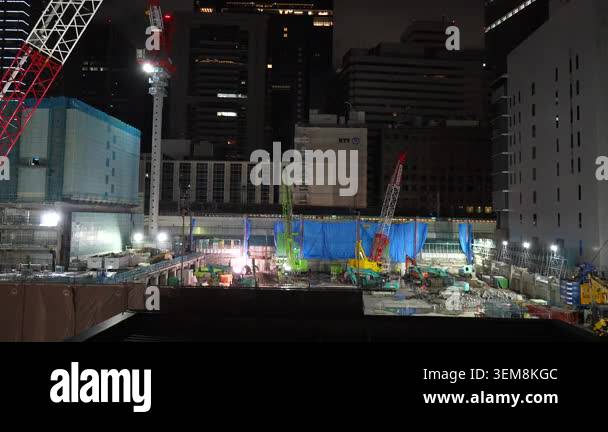 Tokiwabashi under construction TOKYO TORCH night view August 2023 Stock ...