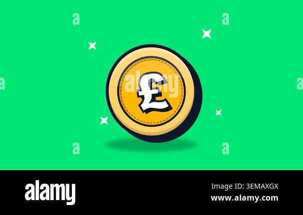Animated Gold British Pound Sterling Currency Coin with Sparkling Stars ...