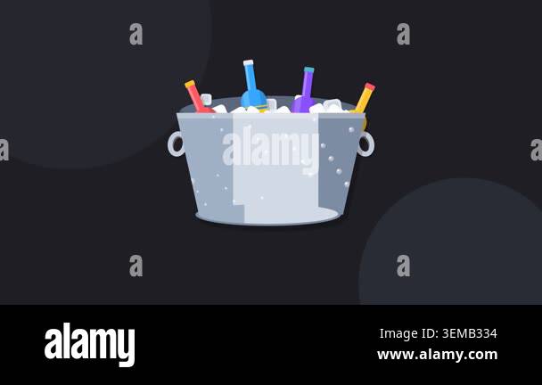 Colorful Drinks Bottles in Silver Metal Ice Bucket on Dark Background ...