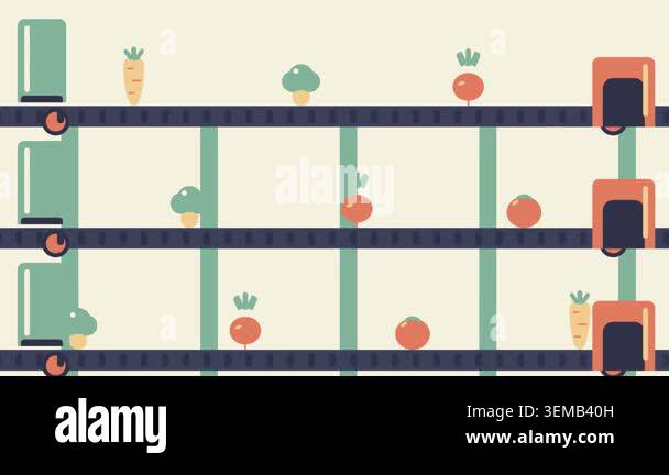 Abstract Food Factory Animation with Fresh Organic Vegetables on ...