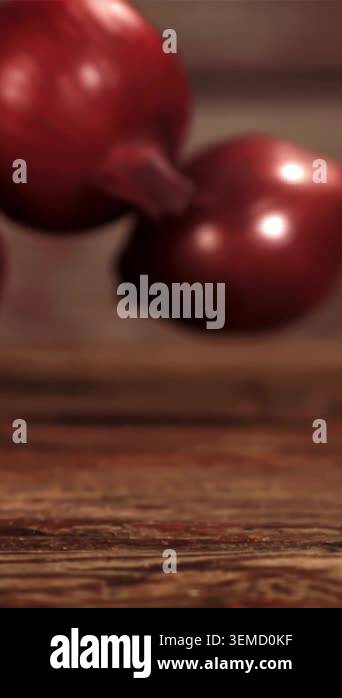 Onion falls on the table. Filmed is slow motion 1000 fps. High quality ...