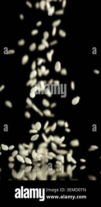 Falling sesame seeds on the table. Filmed is slow motion 1000 fps. High ...