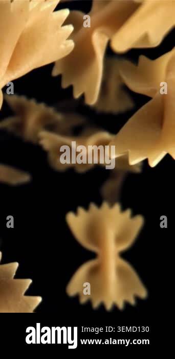 Farfale pasta falls down. Filmed on a high-speed camera at 1000 fps ...