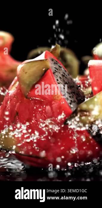 Super slow motion dragon fruit . Filmed on a high-speed camera at 1000 ...