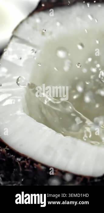 Super slow motion fresh topical coconuts . Filmed on a high-speed ...