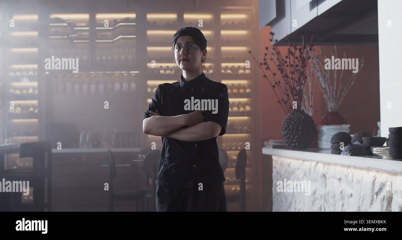Female chef with arms crossed in wine bar Stock Video Footage - Alamy