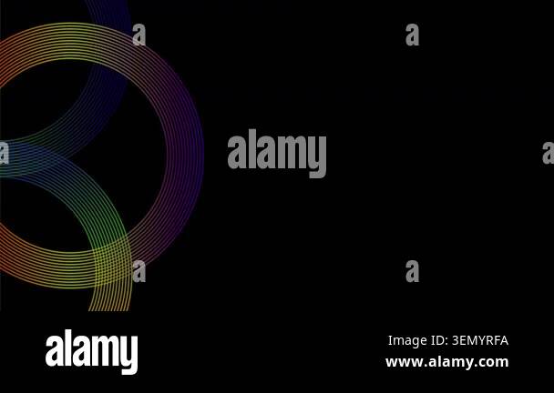 Dynamic abstract animation featuring colorful rainbow rings on a dark ...