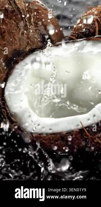 Super slow motion fresh topical coconuts . Filmed on a high-speed ...