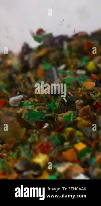 Closeup Of Colorful Plastic Fragments Grinding Inside Industrial ...