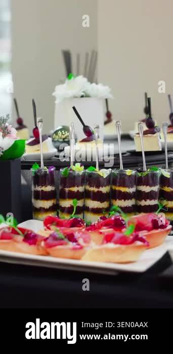 Elegant Catered Appetizer Buffet Table With Layered Canapes ...