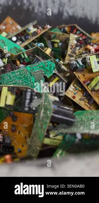 Closeup Bin Of Circuit Boards Inside Sorting Container, Detailed View ...