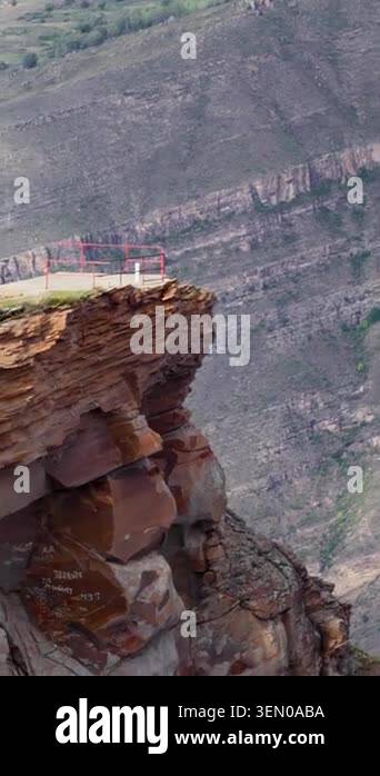 Cliff Ledge Overlooking Valley Grassland, Sandstone Outcrop With Fenced ...