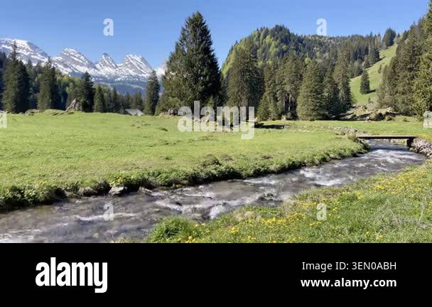 Panoramic view of the Churfirsten mountain range in the Swiss Alps ...