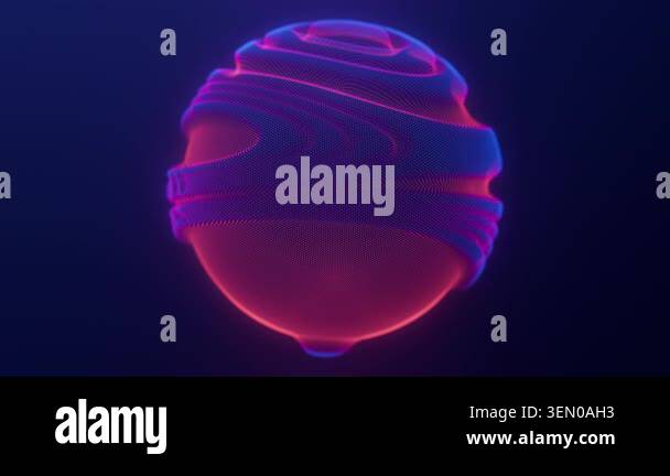Distortion waves on abstract sphere of particles loop. Digital data ...