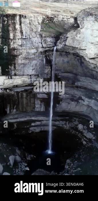 Aerial View Of Limestone Canyon Waterfall Showcasing Dramatic ...