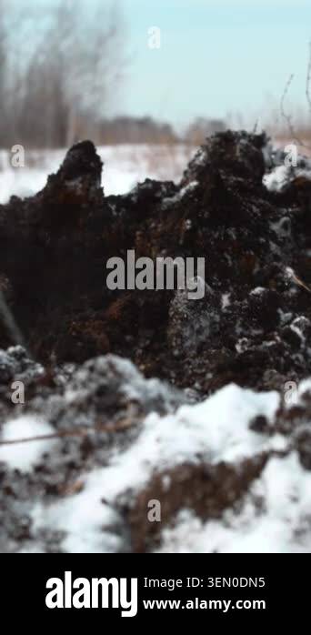 Closeup Moving Track On Snow And Mud, Caterpillar Treads Churning ...