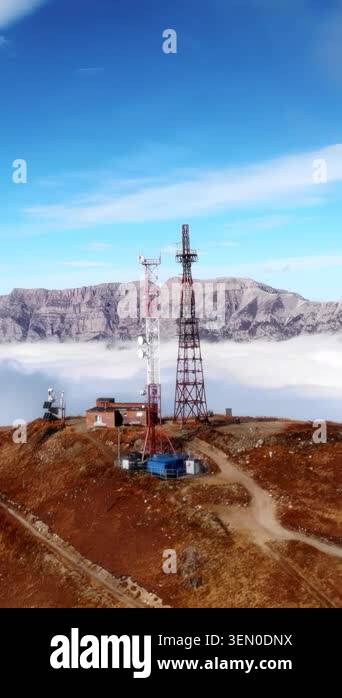 Mountain Summit Transmitter Above Clouds, Aerial Drone Reveals Rustred ...