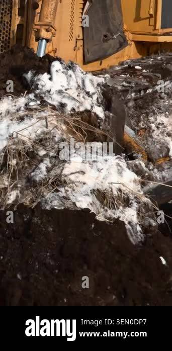 Snow And Soil Pushed By Bulldozer, Closeup Of Frozen Earth Layers With ...