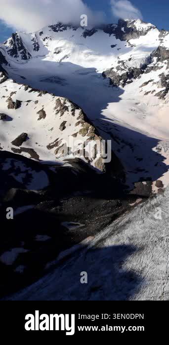 Aerial Glacier Valley With Snow Capped Peaks, Dramatic Drone Footage ...