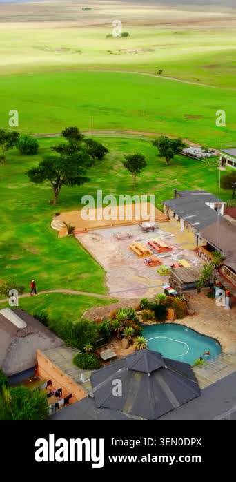 Drone View Resort Pool Complex Panorama Showcasing Courtyard Terraces ...