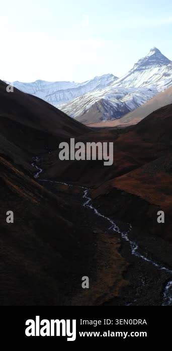 Alpine Valley With Narrow Braided Stream, Brown Tundra Slopes, Distant ...