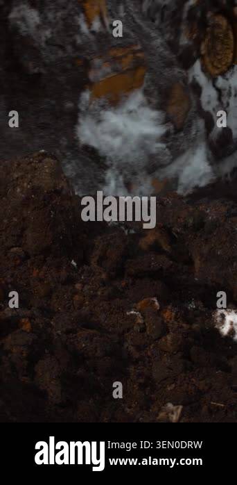 Closeup Muddy Soil And Snow With Bulldozer Bucket Edge, Frozen Clumps ...