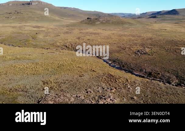 Aerial Drone View Winding Stream Golden Moorland, Rolling Hills Under ...