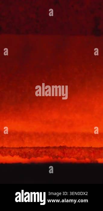 Wide Molten Bath Glowing Along Furnace With Steady Orange Horizon ...