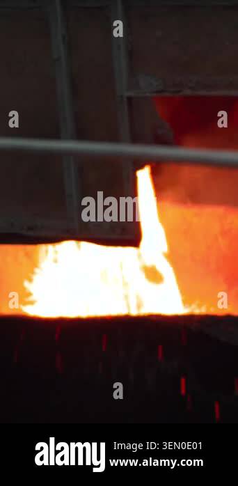 Molten Metal Pouring Into Crucible Glowing Furnace Interior With Ladle ...