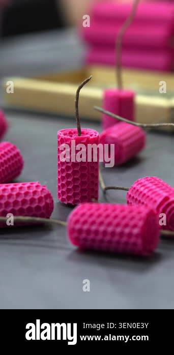 Pink Foam Components Arranged On Table, Threaded With Thin Wire And ...