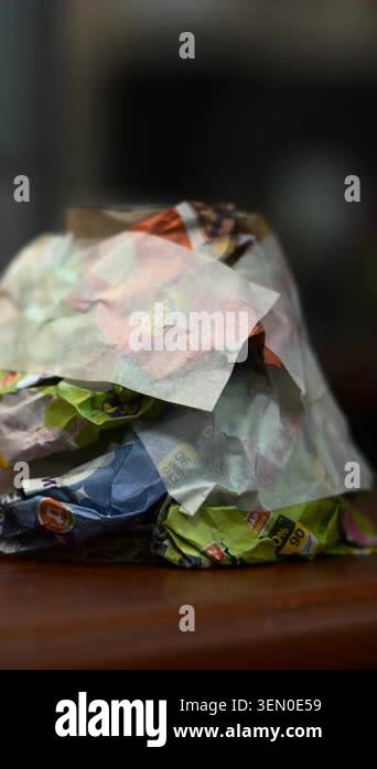 Caucasian Hands Compressing Crumpled Paper Into Compact Mound, Folding ...