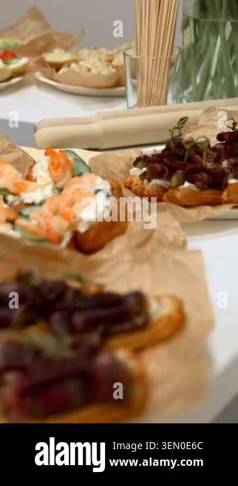 Shrimp Bruschetta Charcuterie Platter On Table Parchmentwrapped ...