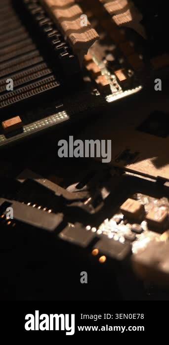 Closeup Memory Module On Motherboard Showing Slot Contacts And Gold ...