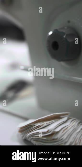 Machine Feed Adjustment By Operator Hand. Closeup Of Control Knob And ...