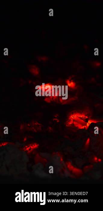 Wide Ember Bed Glowing Against Dark Background, Scattered Red Hotspots ...
