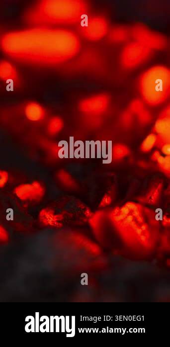 Intense Glowing Coals In Close View, Bright Orange Pockets And Textured ...