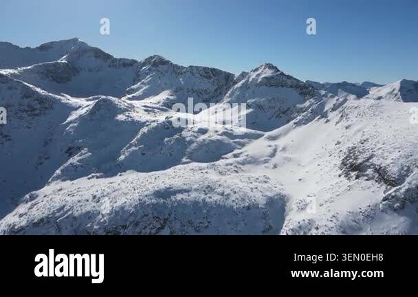 Amazing Aerial Winter view of Rila mountain near Musala peak, Bulgaria ...