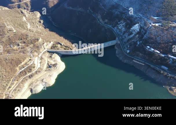 Aerial Winter view of Vacha (Antonivanovtsi) Reservoir, Rhodope ...