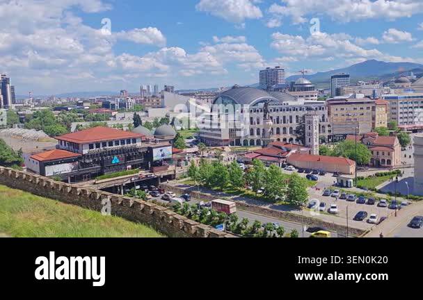 Skopje North Macedonia Aerial View of City And Buildings and Vardar ...