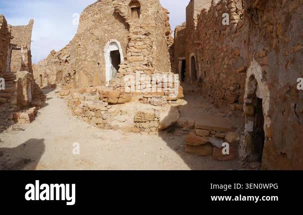 Panorama: Ancient Ksar Guermassa in southern Tunisia, featuring ...