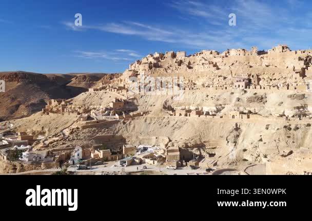 Panorama: Chenini ksar at golden hour in southern Tunisia, ancient ...